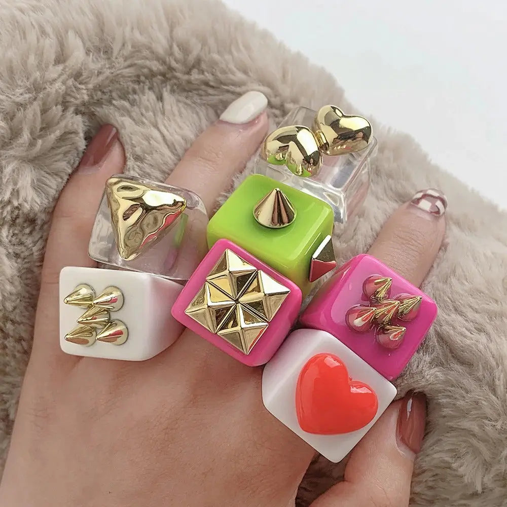 Chunky Candy Ring Sets - 3Pcs Colourful Square Knuckle Ring Sets ...