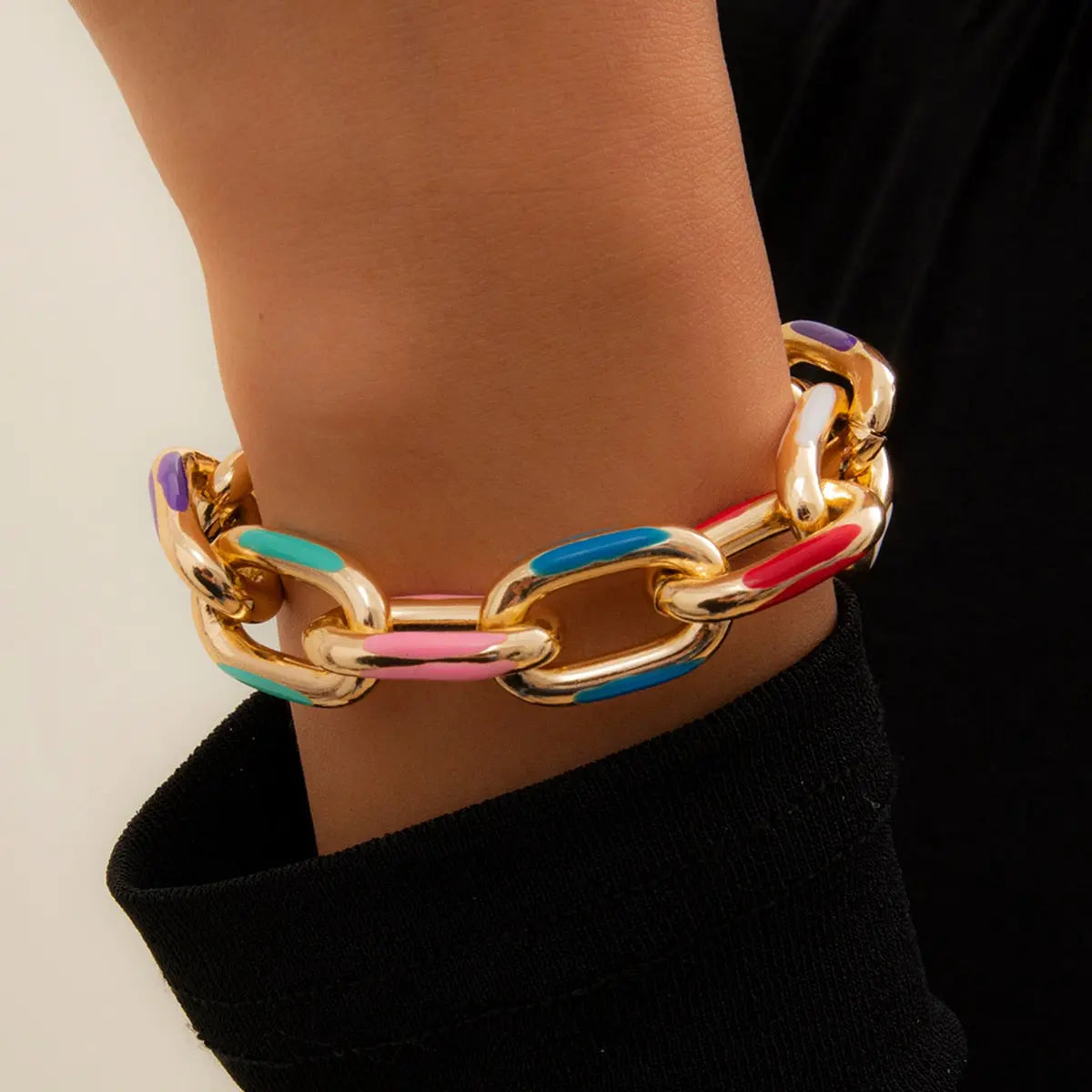Rainbow Gold Chain Bracelet - Thick Colourful Fashion Bangle – Wicked ...