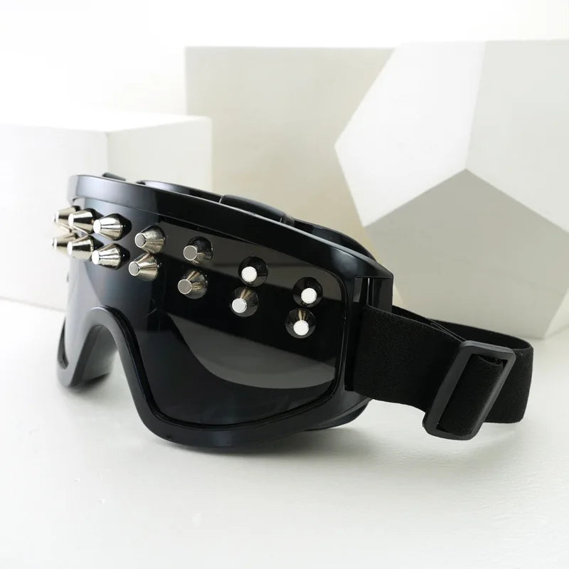 Cyber Spire Goggles – Futuristic Mirrored Cyberpunk Eyewear with Studd ...