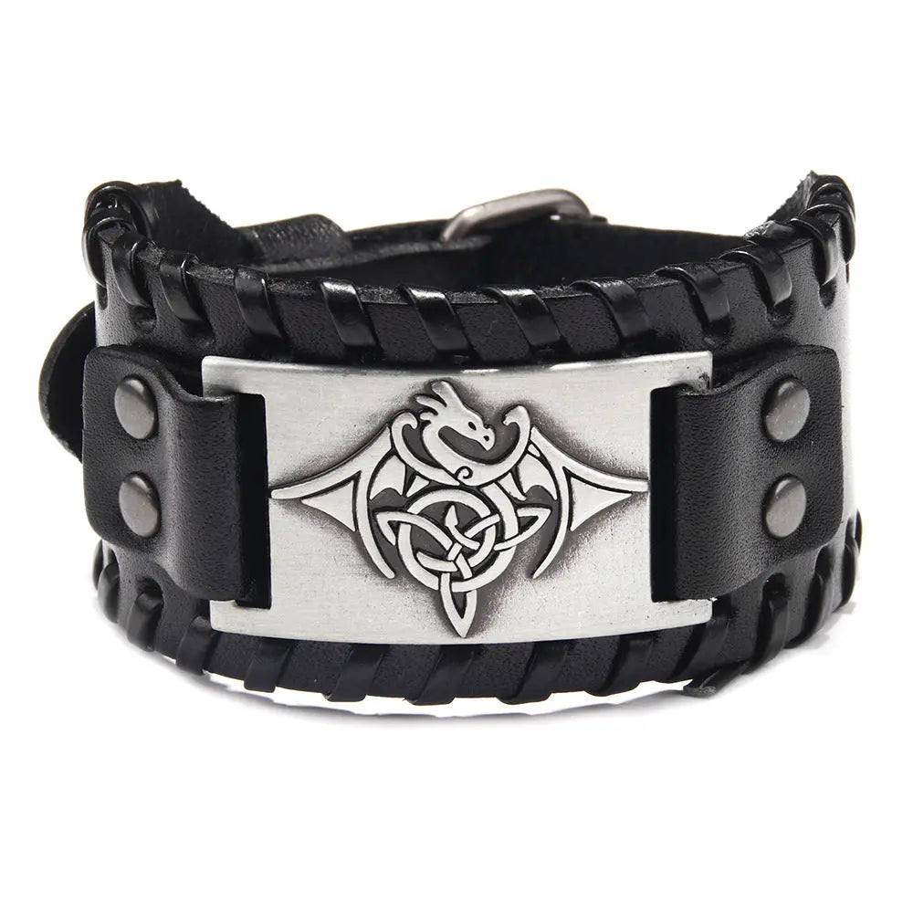 Dragon Bracer Leather Dagon Bracelet - Dragon Rune Viking Bracelet ...