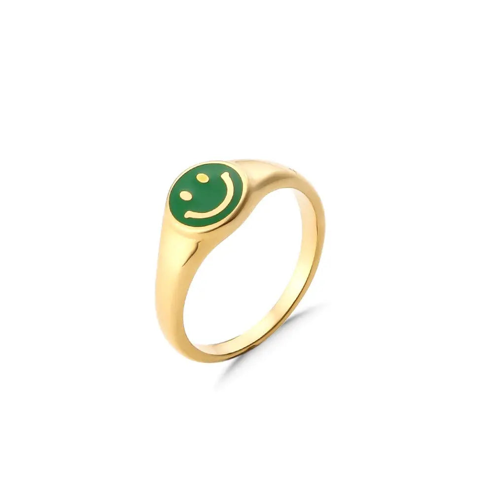 Happy Day Smiling Face Rings - Gold Plated Minimal Stacking Midi Ring ...