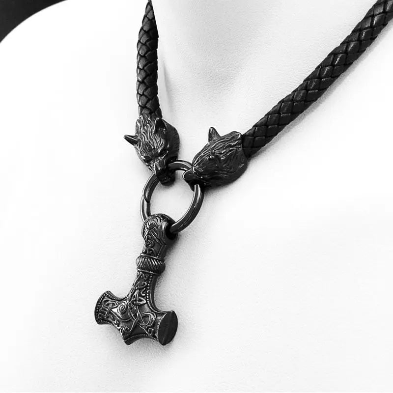 Skoll & Hati Viking Hammer Necklace - Vintage Wolf Necklace for Men ...