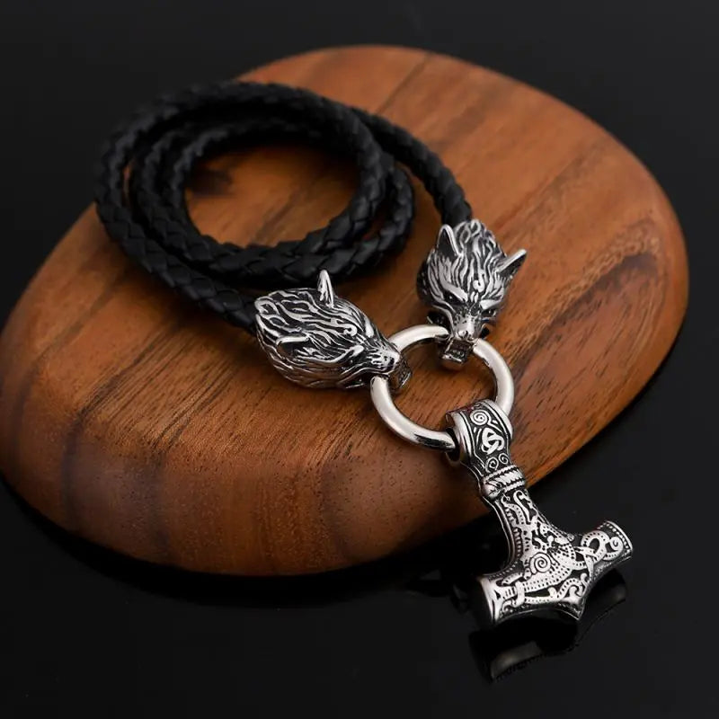 Skoll & Hati Viking Hammer Necklace - Vintage Wolf Necklace for Men ...